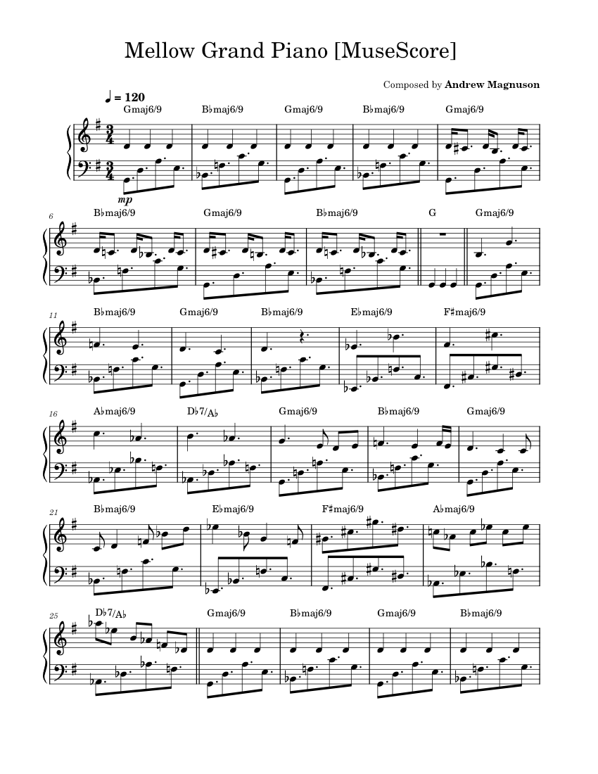 Mellow Grand Piano [MuseScore] Sheet Music with Chords for Piano (Solo ...