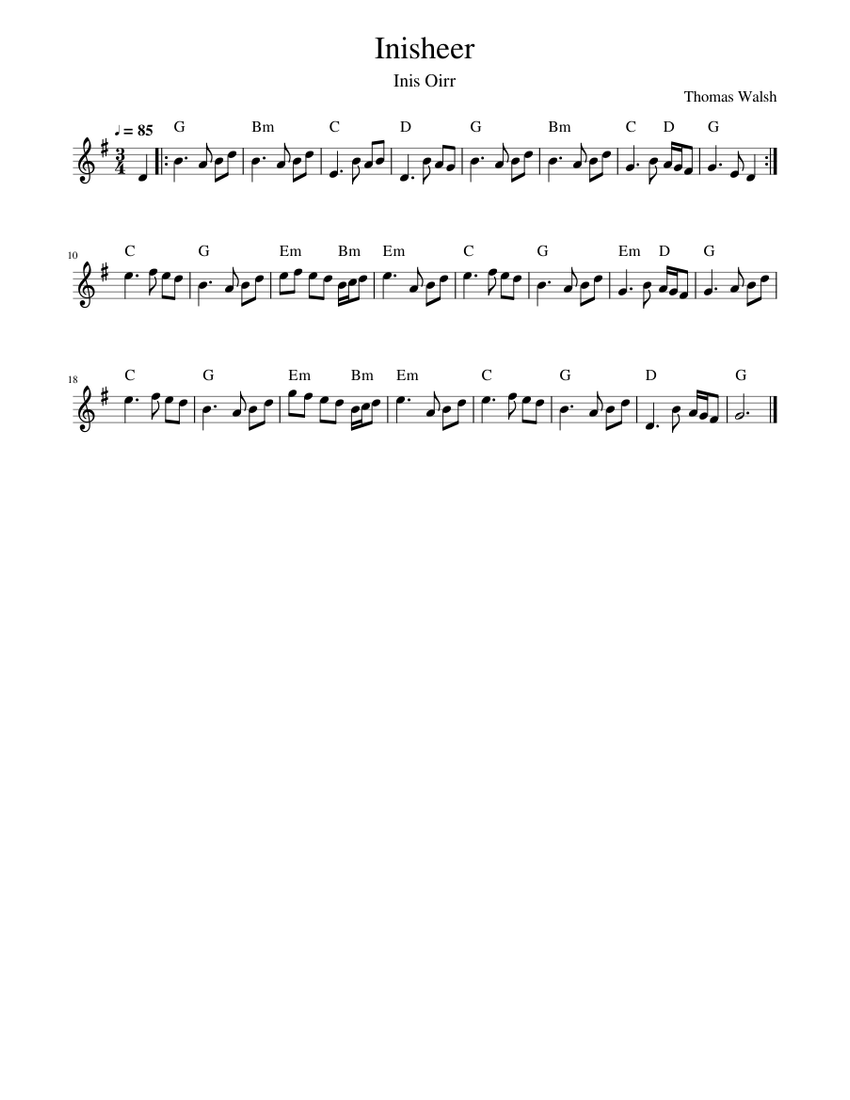 Thomas Walsh - Inisheer Sheet Music with Chords for Piano (Solo) easy ...