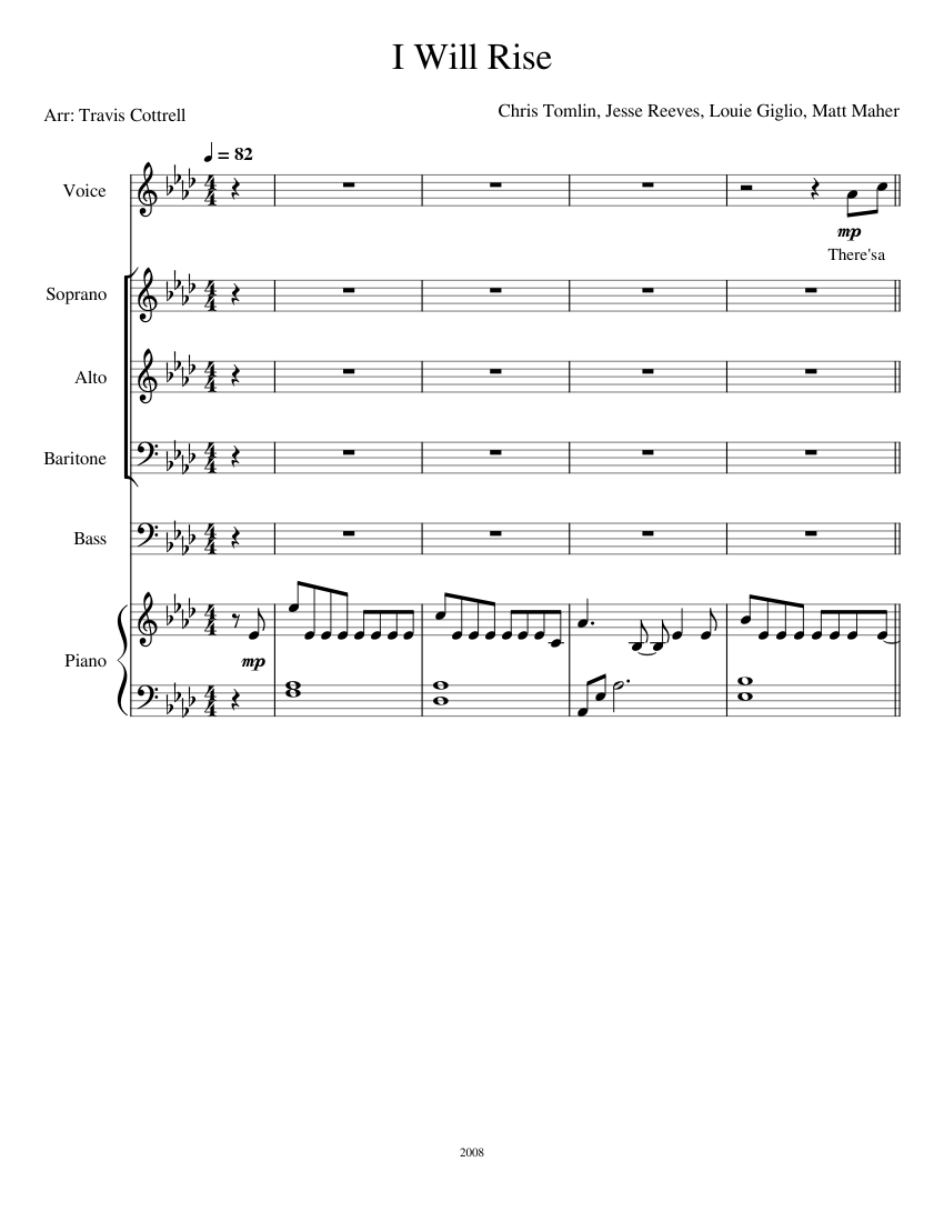 I will rise – Chris Tomlin Sheet Music for Piano, Soprano, Alto, Bass ...
