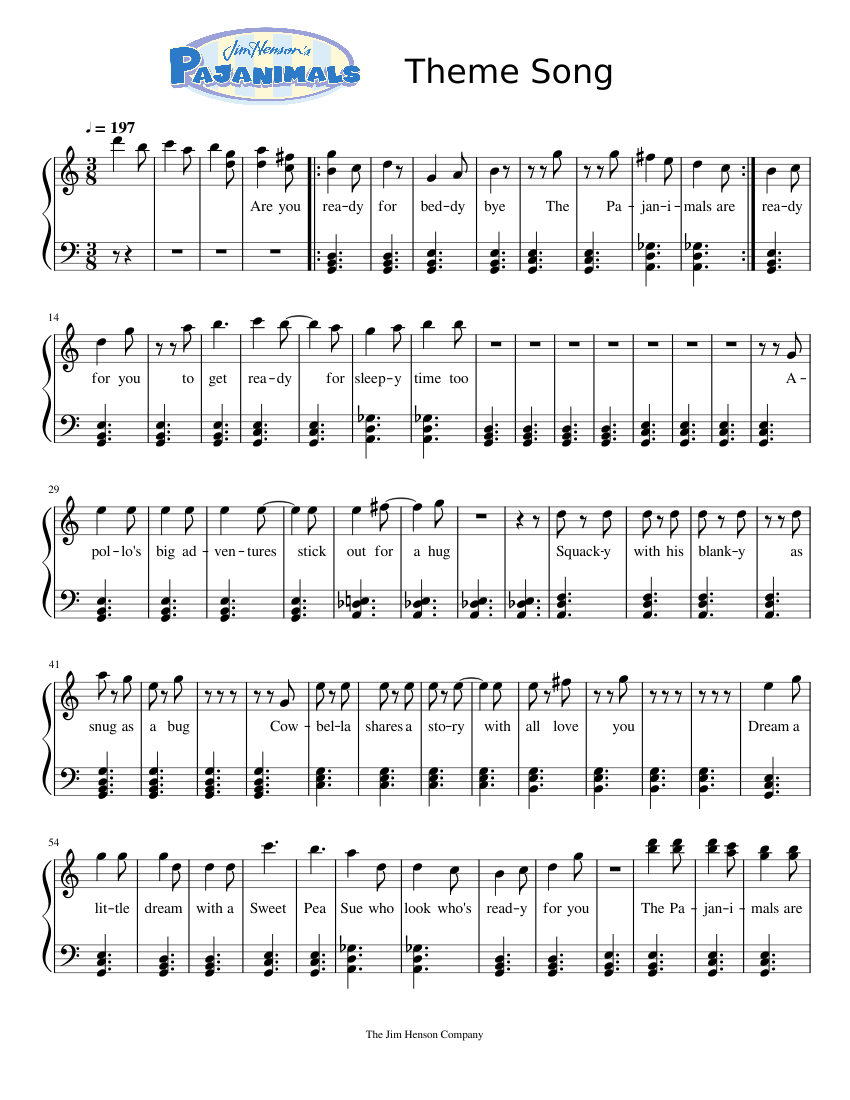 The Pajanimals Theme Song Sheet Music for Piano (Solo) Easy | MuseScore.com