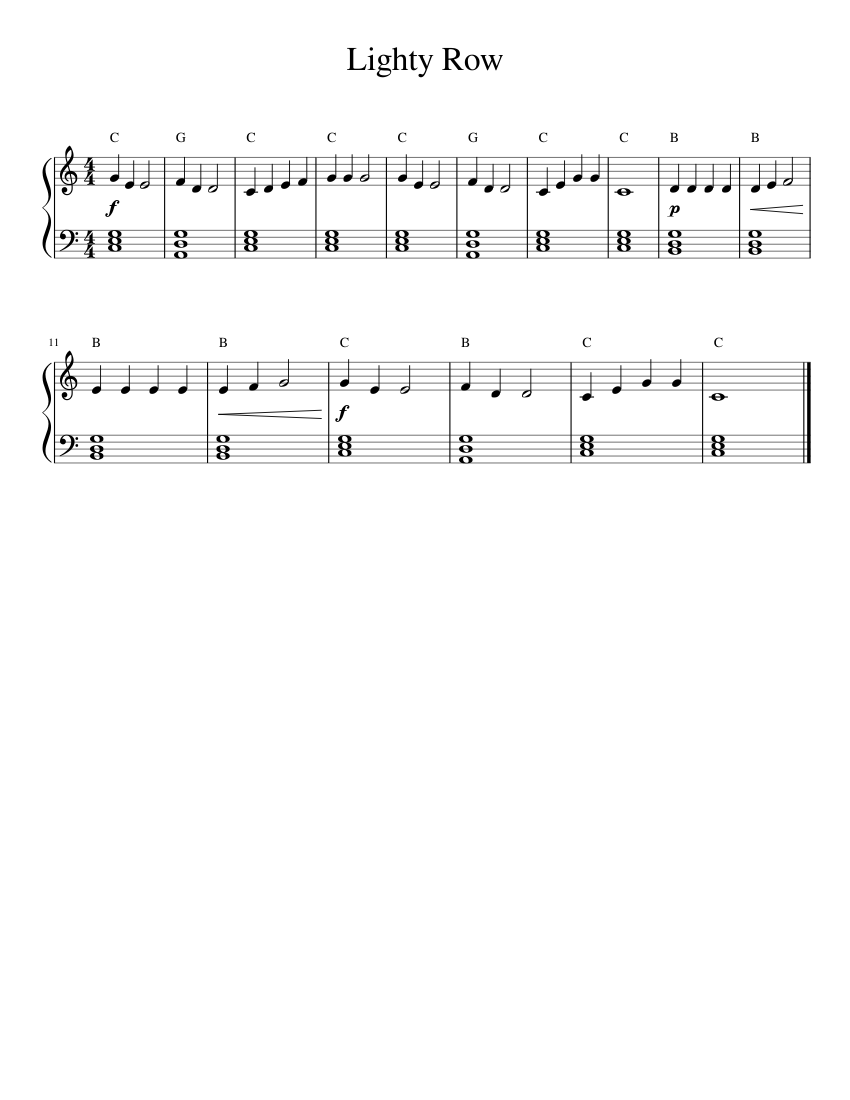 Lighty Row Sheet Music for Piano (Solo) Easy | MuseScore.com