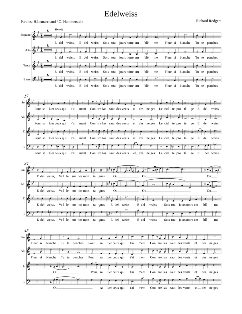 Edelweiss (from The Sound of Music) – Rodgers & Hammerstein Sheet Music ...