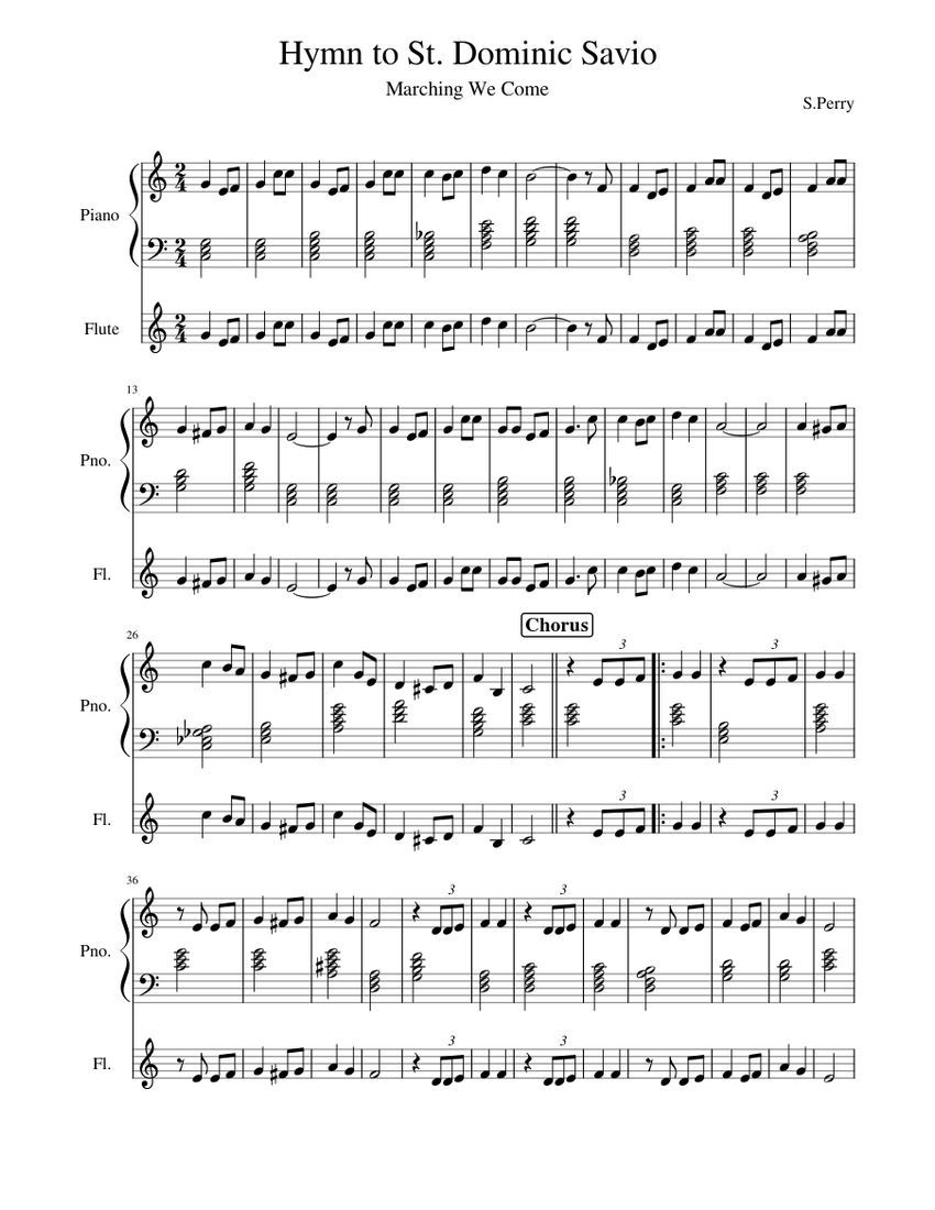 Marching We Come (Hymn to St. Dominic Savio) Sheet Music for Piano ...