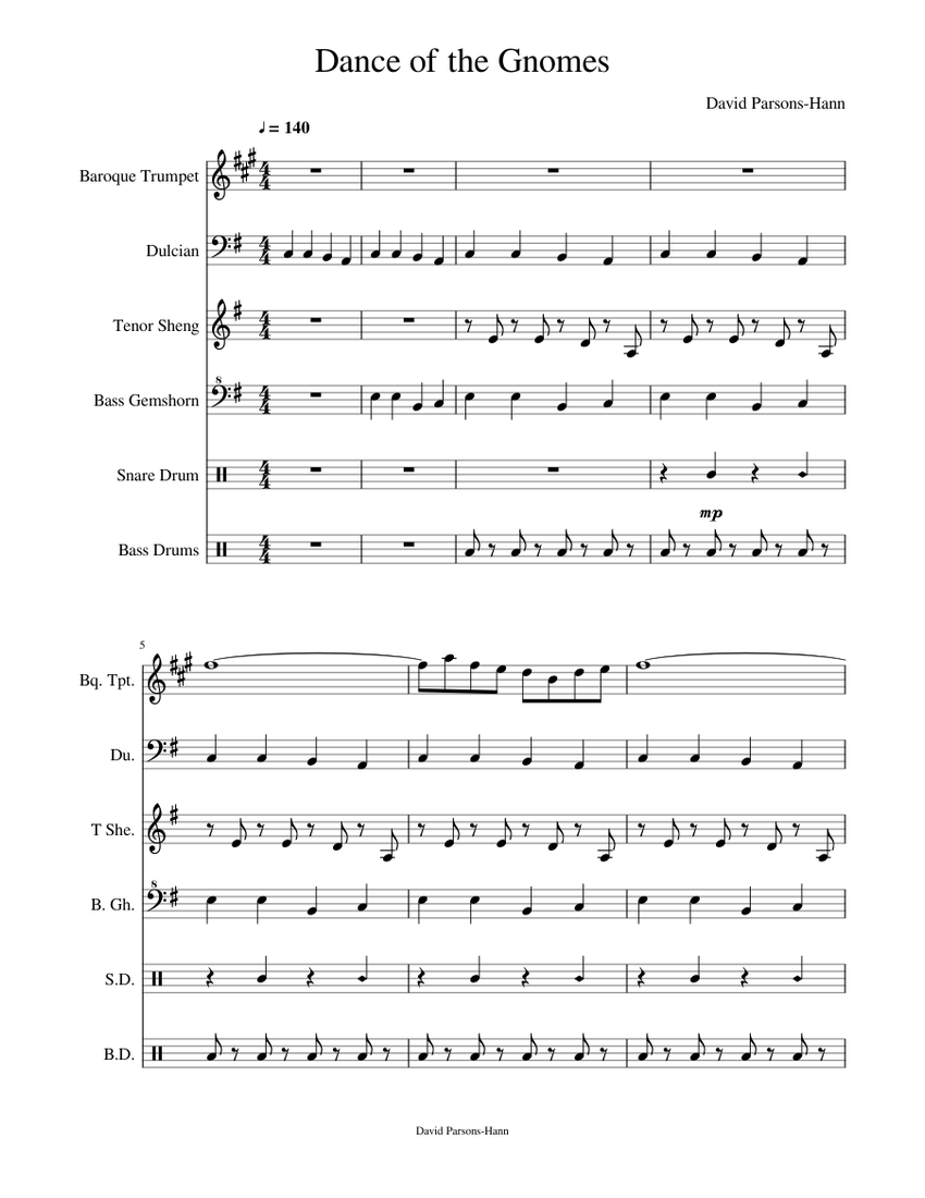Dance of the Gnomes Sheet music for Snare drum, Bass drum, Flute other ...