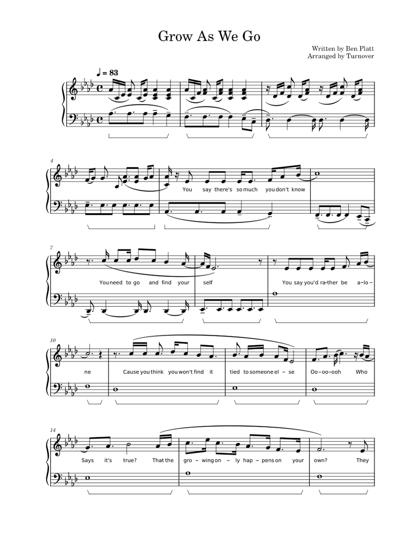 Grow As We Go – Ben Platt Sheet Music for Piano (Solo) Easy | MuseScore.com