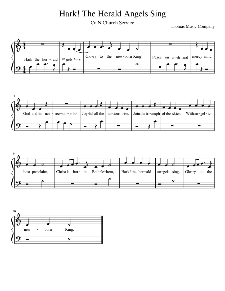 Hark! The Herald Angels Sing Sheet music for Piano (Piano-Voice) Easy ...