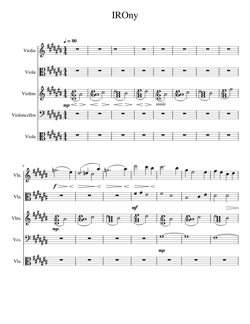 IROny Sheet music for Violin, Viola, Strings group (String Ensemble) | Musescore.com