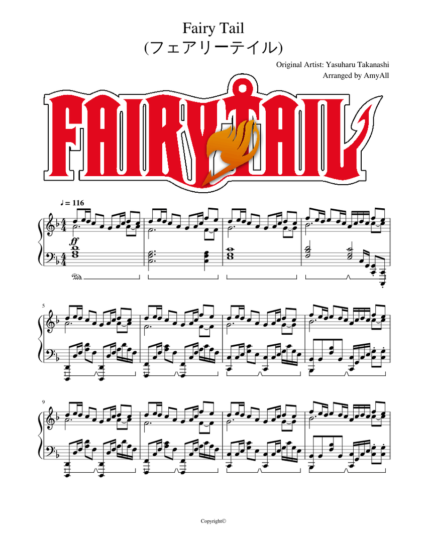 Fairy Tail - Main Theme - Piano Arrangement Sheet Music for Piano (Solo ...
