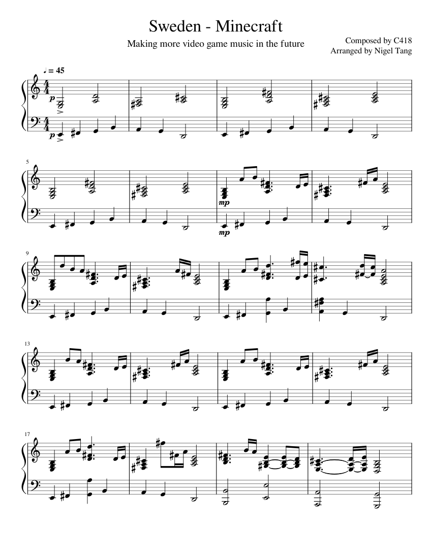 Sweden - Minecraft Sheet Music for Piano (Solo) Easy | MuseScore.com
