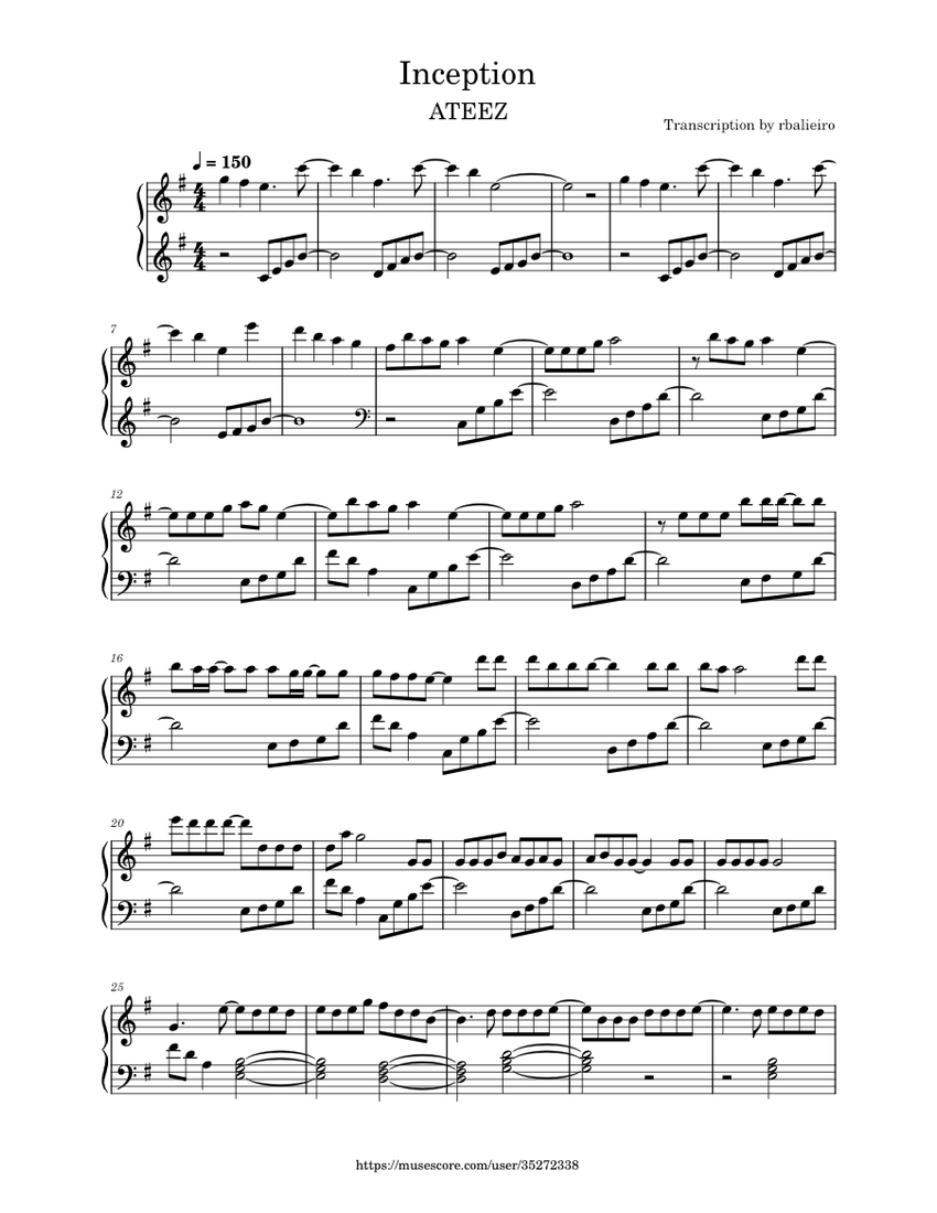 ATEEZ (에이티즈) - INCEPTION [Piano Version] Sheet music for Piano (Piano ...