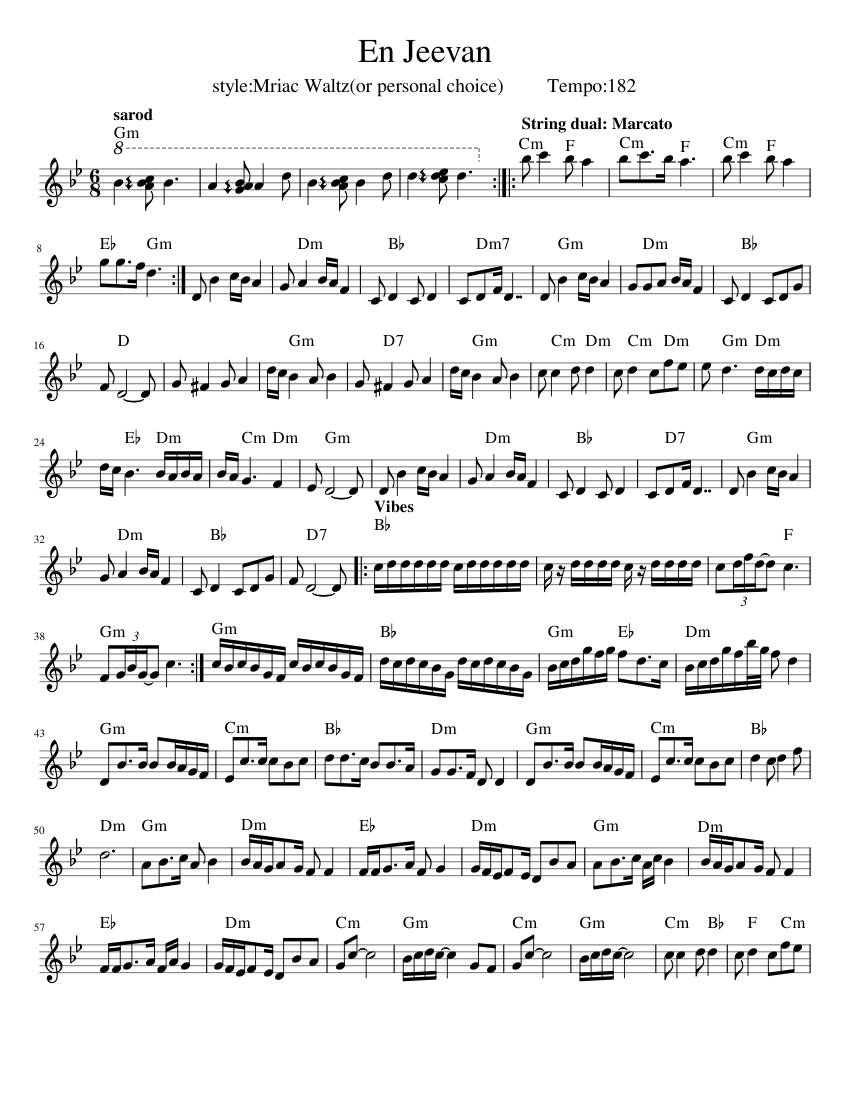 En Jeevan Tamil Song Music Score Sheet Music with Chords for Piano ...