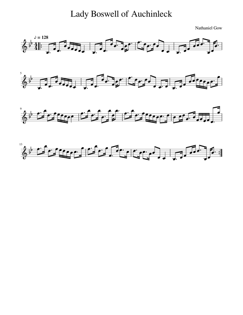 Nathaniel Gow - Lady Boswell of Auchinleck Sheet music for Piano (Solo ...