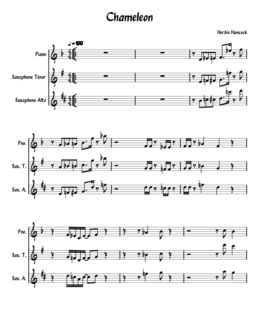 Chameleon Sheet music for Piano, Saxophone alto, Saxophone tenor (Mixed ...