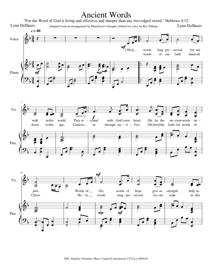 Ancient Words Sheet Music for Piano, Vocals (Piano-Voice) | MuseScore.com