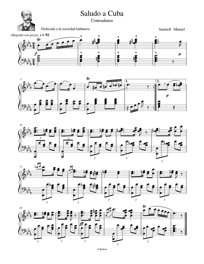 Saludo a Cuba Contradanza Saumell Sheet music for Piano (Solo ...
