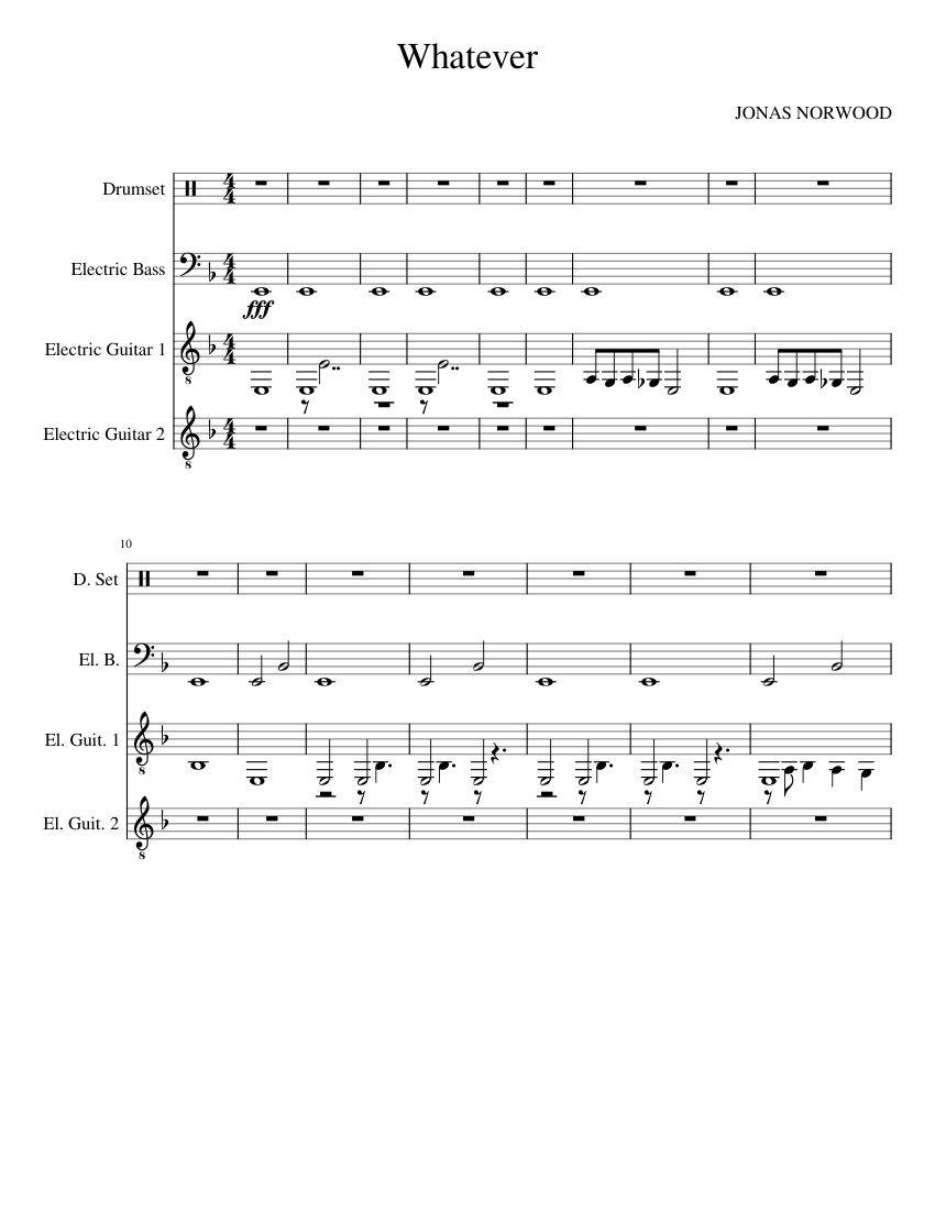 whatever Sheet music for Guitar, Bass guitar, Drum group (Mixed Quartet ...