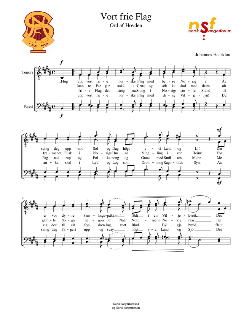 Vort frie Flag Sheet music for Tenor, Bass voice (Choral) | Musescore.com