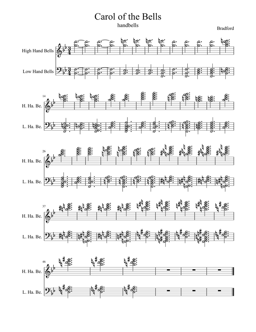 Carol of the Bells Sheet music for Handbells (Percussion Duet ...
