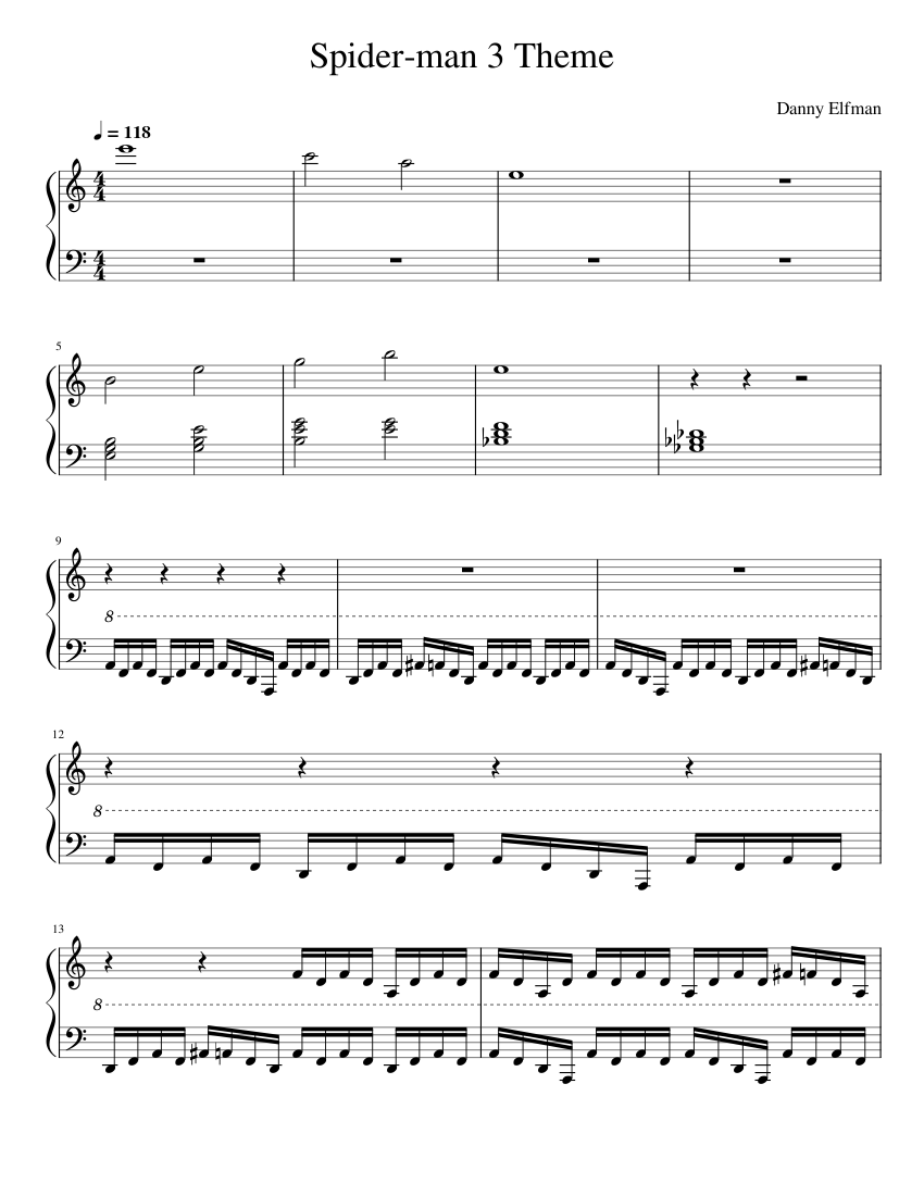 Spider-Man 3 Theme – Danny Elfman Spider-man 3 Theme Sheet music for ...
