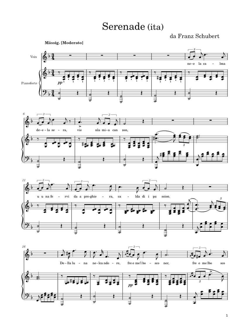 Ständchen (Serenade) – Franz Schubert Serenade ita Sheet music for Piano, Vocals (Piano-Voice ...