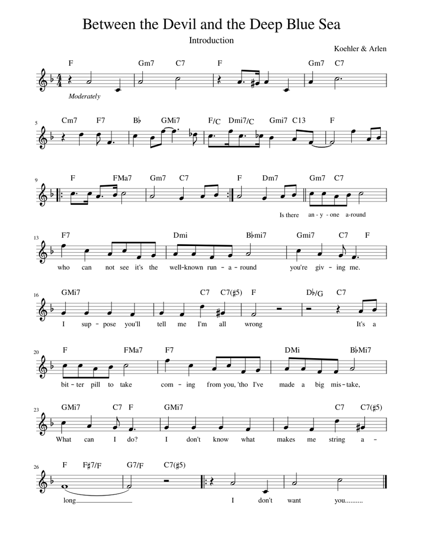 The Devil and the Deep Blue Sea, introduction Sheet Music with Chords ...