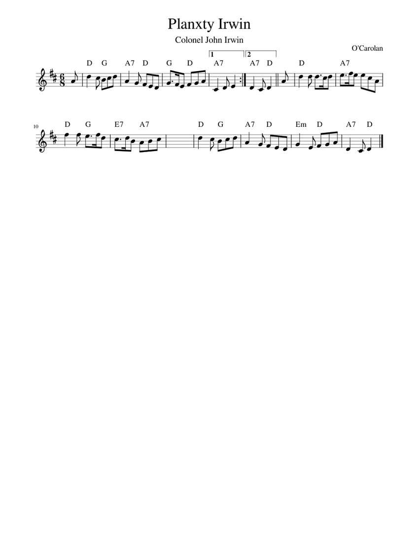 Planxty Irwin Sheet music for Piano (Solo) | Musescore.com