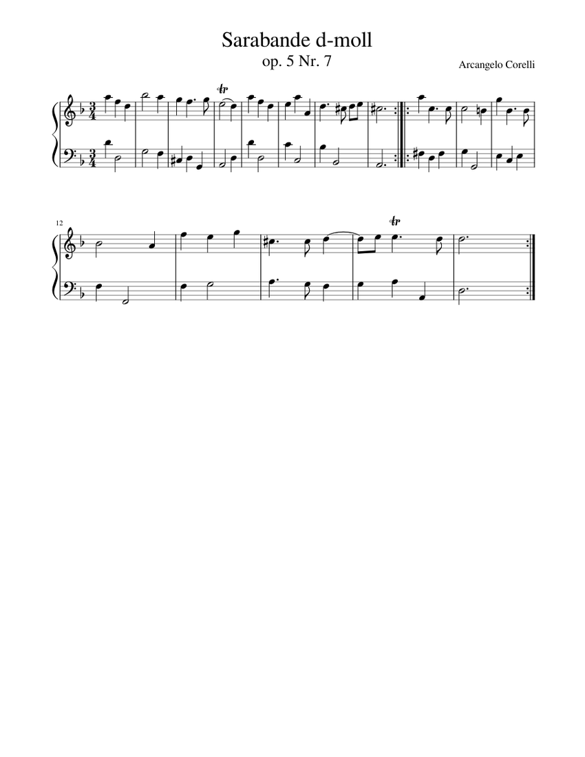 Arcangelo Corelli - Sarabande d-moll - op. 5 Nr. 7 Sheet Music for ...
