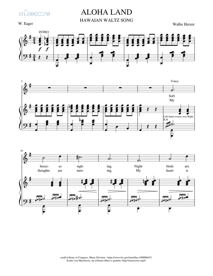 Aloha land Sheet music for Piano, Vocals (Piano-Voice) | Musescore.com