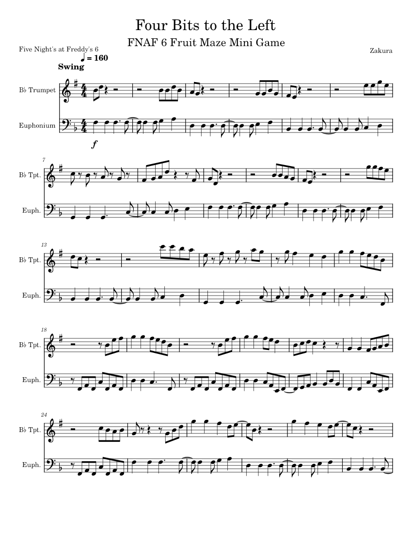 Four Bits To The Left Sheet Music for Euphonium, Trumpet in b-flat ...
