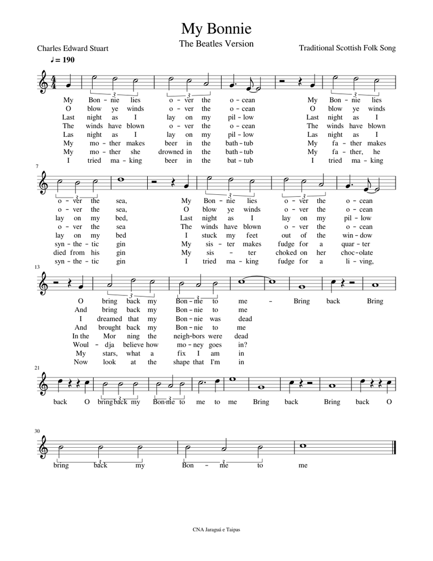 My Bonnie Sheet Music for Piano (Solo) easy | MuseScore.com