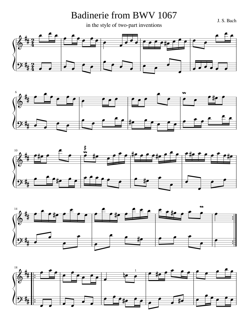 Badinerie from BWV 1067 Sheet Music for Piano (Solo) Easy | MuseScore.com