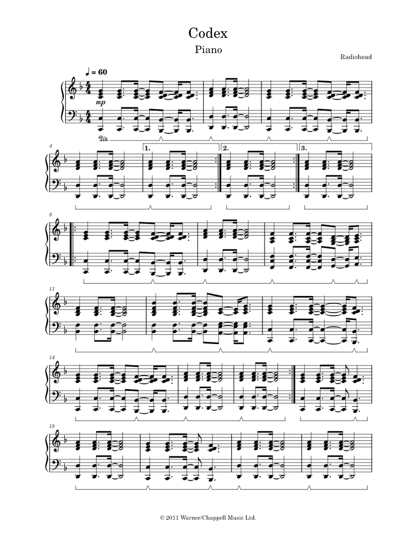 Codex (Piano) – Radiohead Sheet Music for Piano (Solo) easy | MuseScore.com