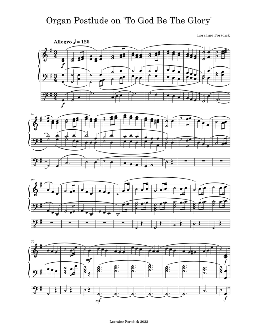 Postlude on 'To God Be The Glory' Sheet music for Organ (Solo ...