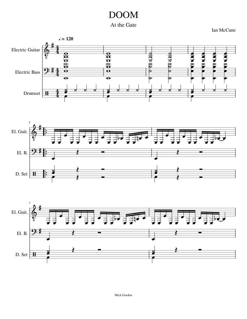 DOOM THEME Sheet Music for Guitar, Bass guitar, Drum group (Mixed Trio ...
