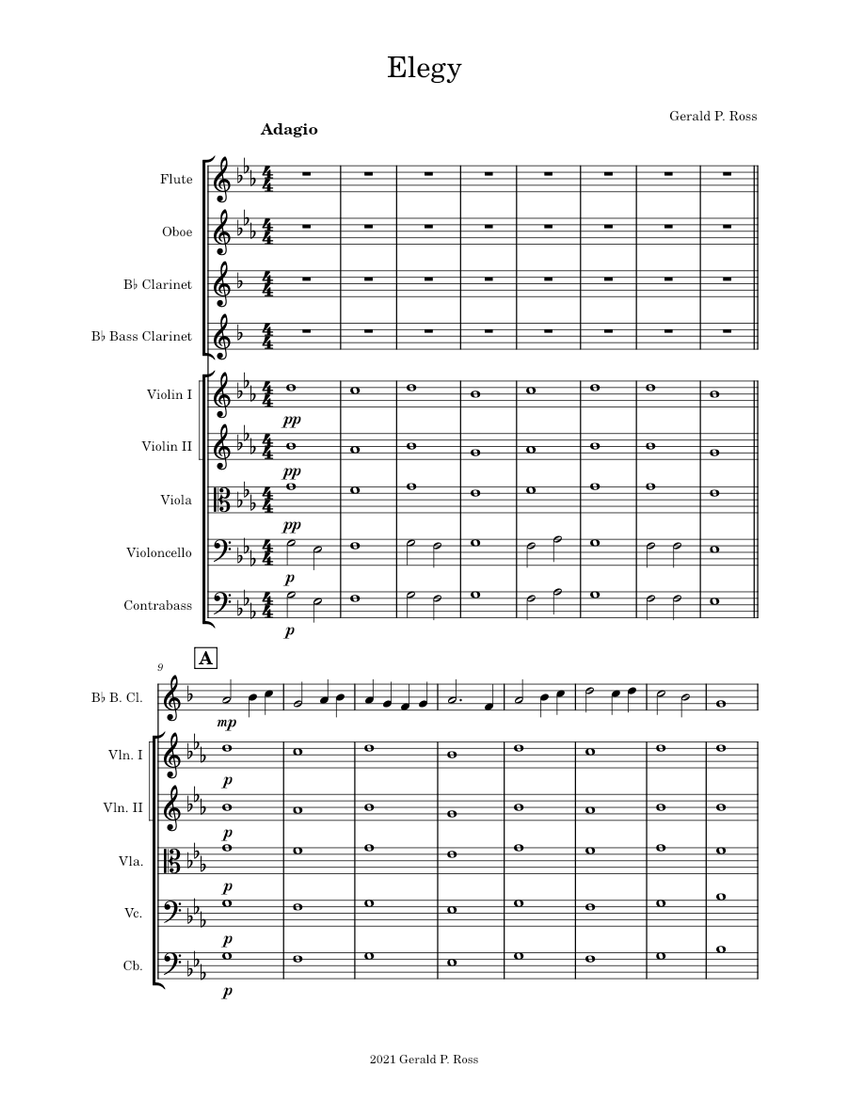Elegy Sheet music for Flute, Oboe, Clarinet in b-flat, Clarinet bass ...