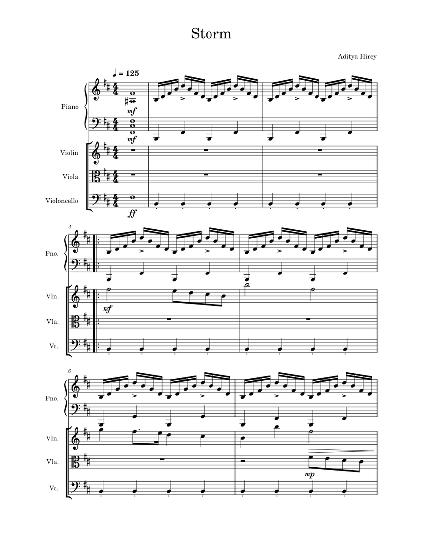 Storm Sheet music for Piano, Violin, Viola, Cello (Piano Quartet) | Musescore.com