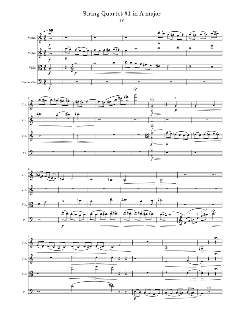 String Quartet No.1 – Aleksandr Borodin Sheet Music for Violin, Viola, Cello (String Quartet ...