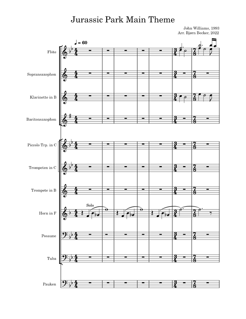Jurassic Park Main Theme - John Williams Sheet music for Trombone, Tuba, Flute, Clarinet in b ...