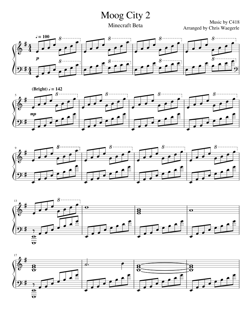Moog City 2 - Minecraft Volume Beta Sheet Music for Piano (Solo) Easy ...