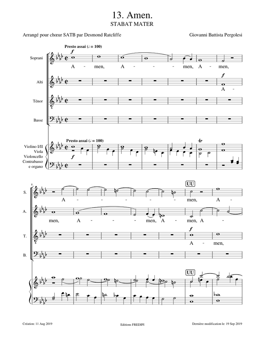 Stabat Mater, P.77, 13. Amen (SATB Chorus) - Giovanni Battista Pergolesi Sheet Music for Piano ...