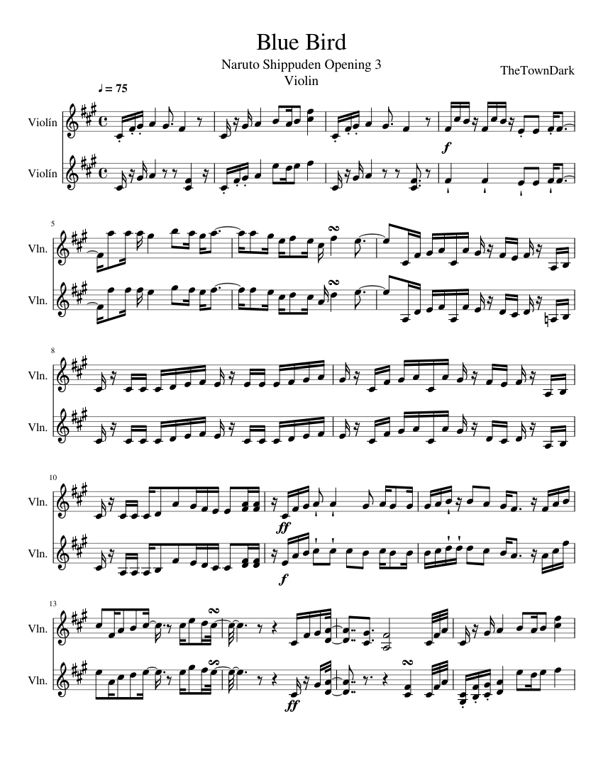 Blue Bird (Violin) Sheet Music for Violin (String Duet) | MuseScore.com
