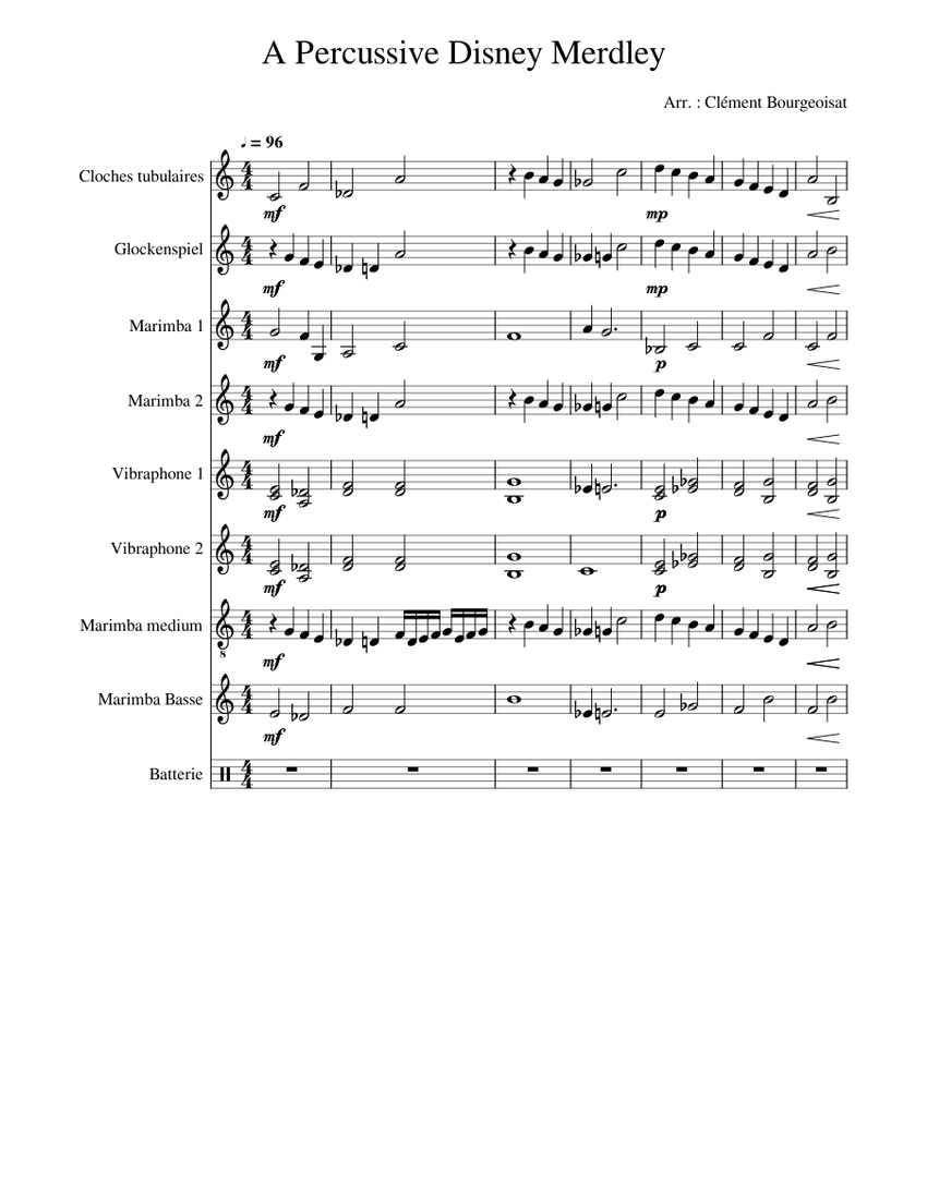 A Percussive Disney Medley Sheet Music for Vibraphone, Glockenspiel ...