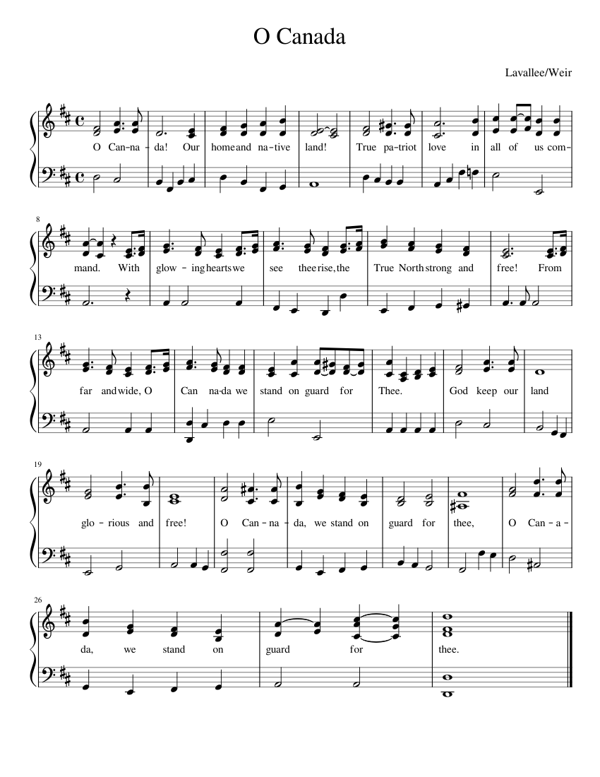 O_Canada Sheet music for Piano (Solo) Easy | Musescore.com