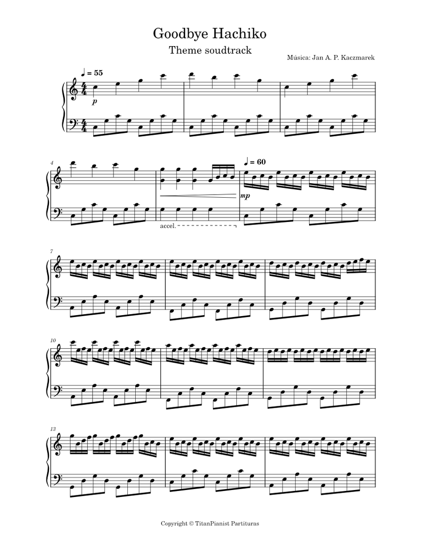 Goodbye (Hachiko) – Jan A.P.Kaczmarek Película Hachi Sheet Music for ...