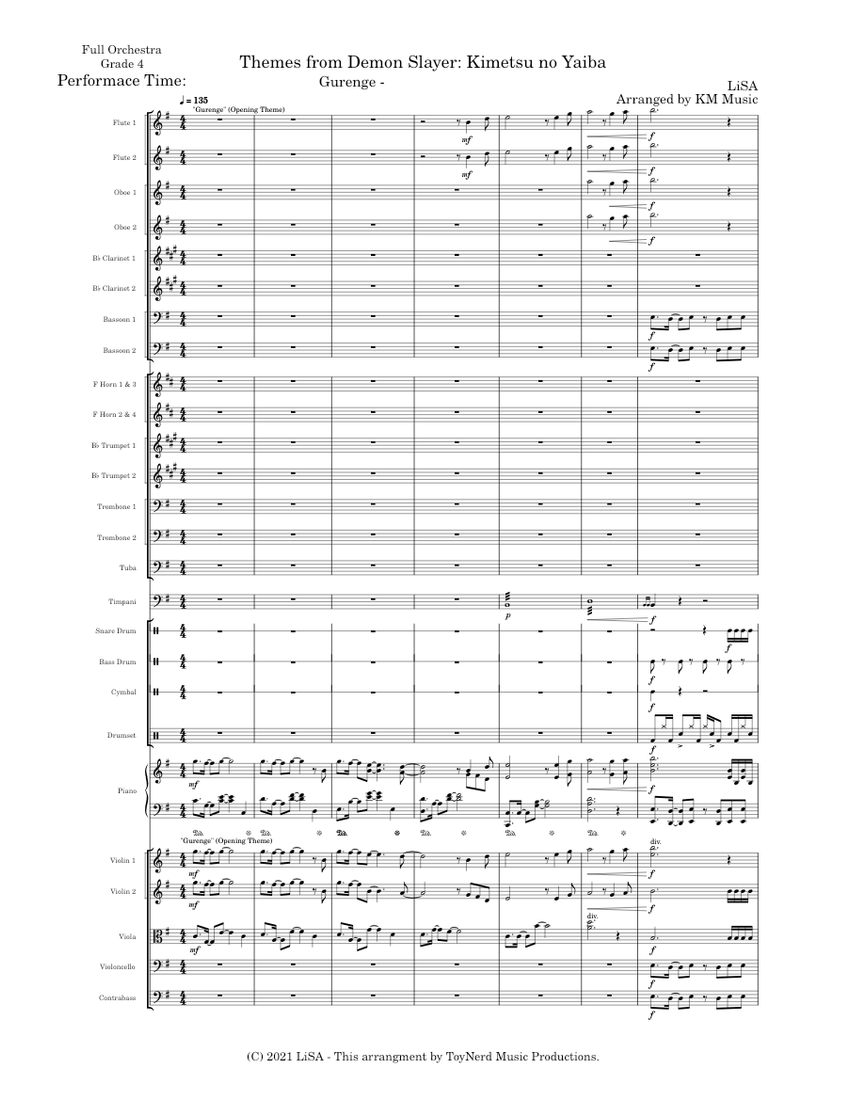 FullOrch Themes from Demon Slayer Kimetsu no Yaiba Sheet Music for ...