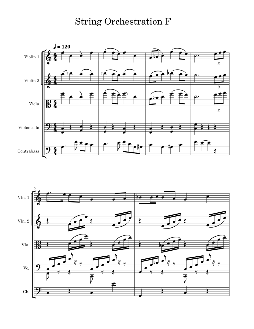String Orchestration F Sheet music for Contrabass, Violin, Viola, Cello (String Quintet ...