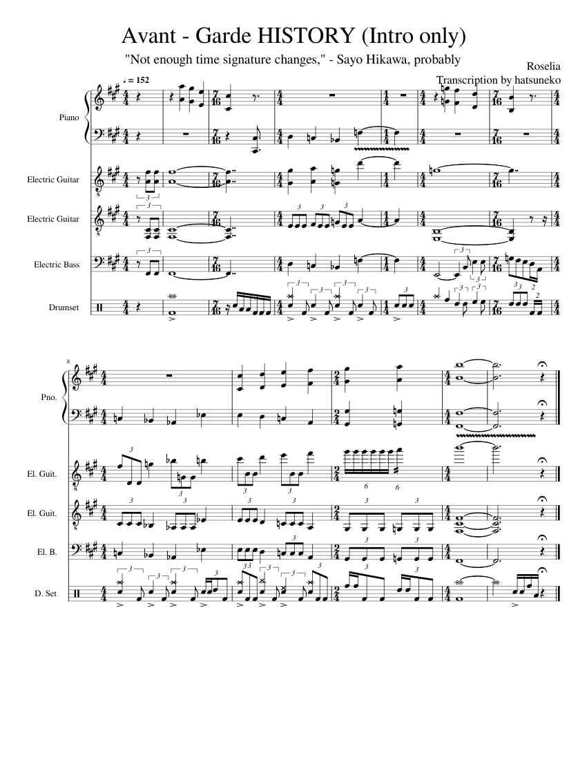 Avant - Garde HISTORY (Intro only) Sheet music for Piano, Guitar, Bass ...