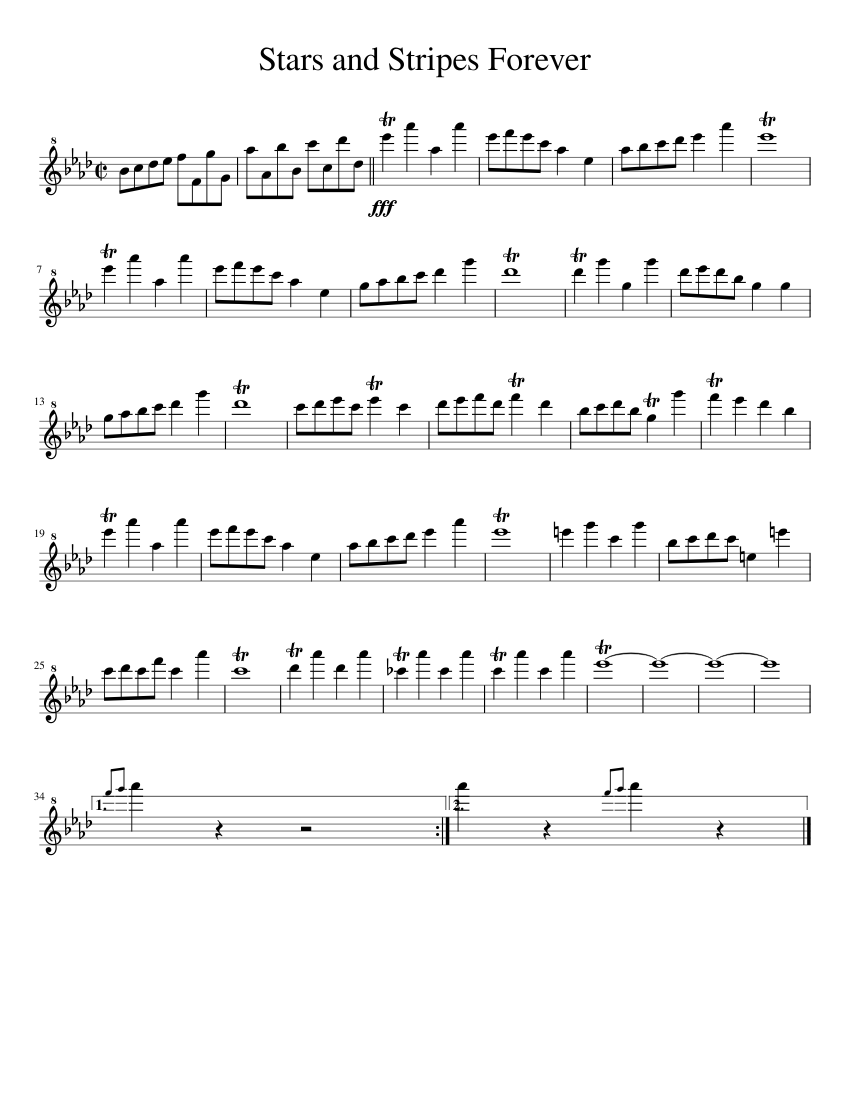 Stars and Stripes Forever Sheet Music for Flute piccolo (Solo) | MuseScore.com
