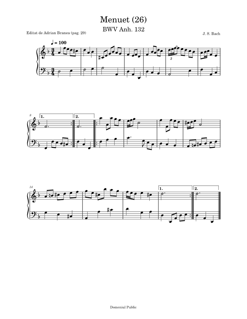 Menuet în re minor – Johann Sebastian Bach Menuet în re minor anh. 132 ...