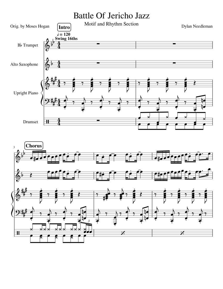 Battle Of Jericho Jazz Sheet music for Piano, Saxophone alto, Trumpet in b-flat, Drum group ...